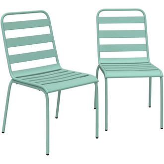 OUTSUNNY Lot de 2 chaises de jardin - Outsunny - empilables - pour salle &agrave; manger ext&eacute;rieure - m&eacute;tal - vert