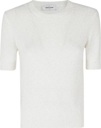 Gran Sasso Femme, Pulls, Blanc, Taille: 36 FR Pull ras du cou &agrave; sequins