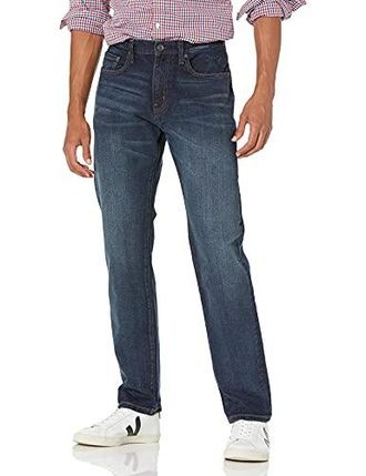 Amazon Essentials Jean Stretch Coupe décontractée (Grandes Tailles Disponibles) - Couleurs abandonnées Homme, Délavé Foncé, 46W / 28L