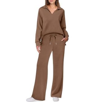 Generic Femme Ensemble Tricot&eacute; Pull Tricot&eacute; 2 Pi&egrave;Ces Ensemble Femme Chic Et Elegant Manche Longue Haute et Pantalons &agrave; Jambes Tenue De Sport Femme Loungewear 