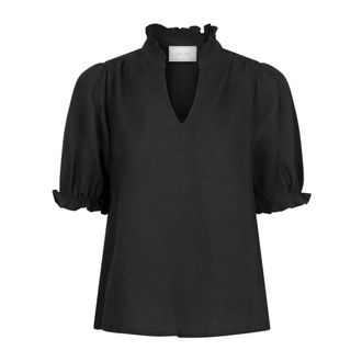 Neo Noir Femme, Blouses et Chemises, Noir, Taille: 44 FR Chemisier Noir avec Manches Bouffantes