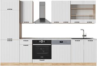 Vicco Küchenzeile Fame-Line, Weiß Landhaus, 300 cm, AP Marmor