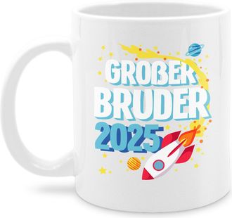 Shirtracer Tasse Tassen 325ml - Großer Bruder 2025 mit Raumschiff - 325 ml - Weiß - tasse+großer+bruder big brother bro geschenk fuer den grossen große brüder fü