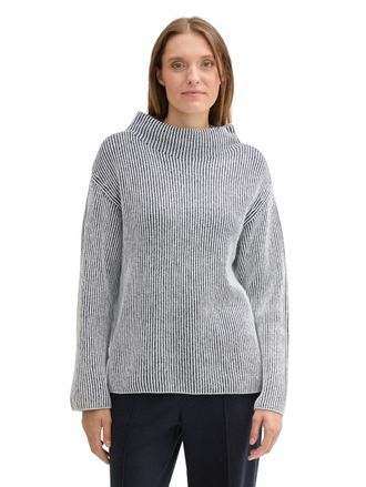 Tom Tailor Damen RIPP Strickpullover mit Stehkragen, 37139 - Sky Captain Blue Plaited Rib, L