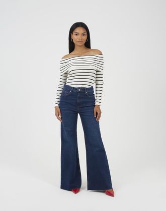 Brave Soul Jean ample &agrave; taille mi-haute - Bleu moyen