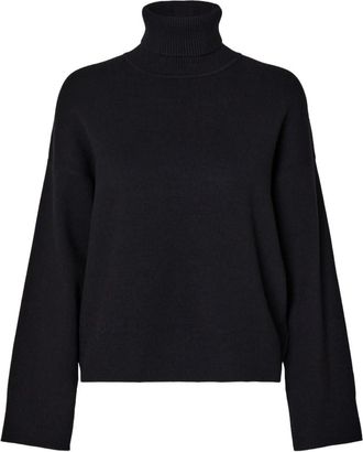 Selected Damen Slfkamma Knit Roll Neck Noos Strickpullover, Schwarz, M EU