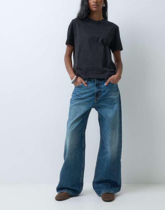 Weekday Missy jean loose fit taille basse d&eacute;lav&eacute; bleu
