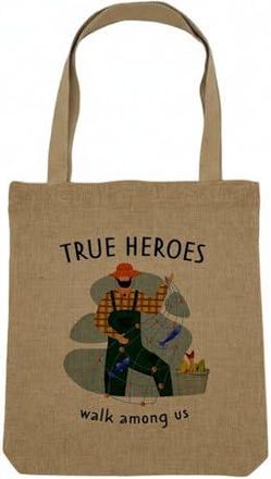 Fabulous Sac Shopping Tote Bag Aspect Lin - True Heroes - Fisherman Sailor Job Sac de Courses Toile Epaisse 360g Beige Naturel Cabas Port&eacute; Epaule Solide Imprim