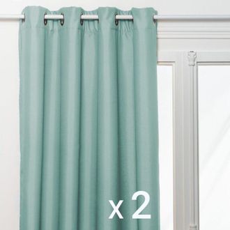 Atmosphera Atmosphera - Lot de 2 Rideaux à oeillet isolant doublure polaire Vert Céladon 140 x 260 cm
