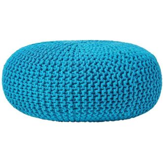 Homescapes Homescapes - Grand Pouf rond tress&eacute; en tricot - Sarcelle