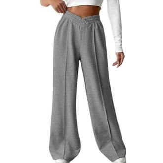 Generic Pantalon de surv&ecirc;tement taille en V &eacute;lastique taille haute jambe large pour femme, baggy ample, d&eacute;contract&eacute;, &eacute;vas&eacute;, d&eacute;contract&eacute;, gris fonc&eacute;, XL