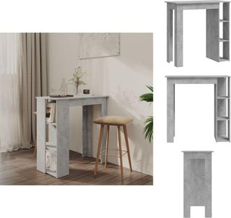 vidaXL Bartisch mit Regal Betongrau 102x50x103,5 cm Holzwerkstoff - Stehtisch - Bartisch - Bistrotisch - K&uuml;cheninsel - Esstisch Klein