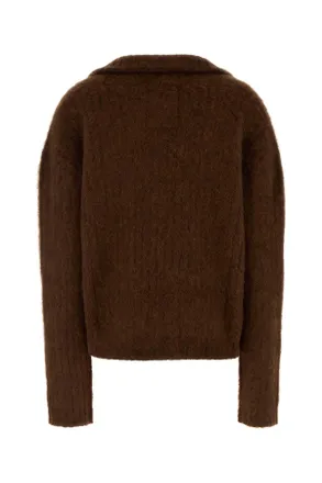 Uma Wang Womens Brown Stretch Alpaca Blend Oversize Polo Shirt Mustard Maglie Sweater