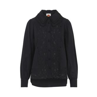 Farm Rio Hemdbluse mit Kragen- Kn&ouml;pfen und Puff&auml;rmeln - - Blouses & Shirts - Damen - Schwarzk - S