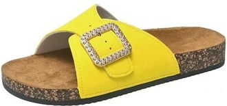 Generic ZBDZSW Sandales plates confortables pour femme avec semelle en li&egrave;ge Bout ouvert Grande taille, jaune, 40 EU