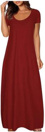 Generic Robe longue à manches longues avec poches et col en V profond pour femme, bordeaux, XL