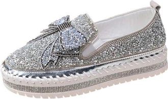 Generic Mocassins Femme Chaussures De Marche À Noeud Paillettes Plateforme sans Lacets Chaussures de Bateau Basses Antidérapant léger Tendances Sneakers 41