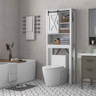 Giantex Aufbewahrungsschrank über der Toilette, Badezimmerschrank mit Schiebetür, verstellbares Regal, Kippschutz, Regal für Badezimmer, Waschküche, 68 x 22 x