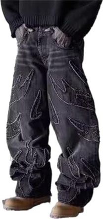 ORANDESIGNE Pantalon Ample pour Homme Coupe Droite Style Hip-hop Bleu Baggy Jeans Adolescent Gar&ccedil;on Streetwear Y2K Pantalon Vintage Imprim&eacute; Jeans Skater Planche &Agrave;