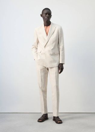 Mango Veste costume crois&eacute;e Amalfi 100 % lin slim-fit &eacute;cru - Homme - 46 - MANGO MAN