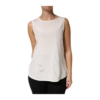 PESERICO Femme, Tops, Blanc, Taille: 40 FR D&eacute;bardeur Sans Manches Col Rond en Soie Stretch