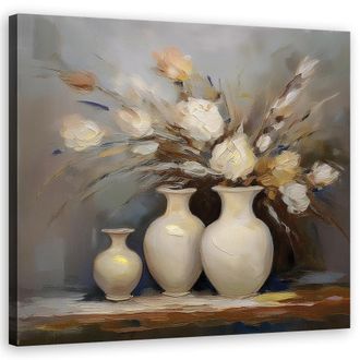 Feeby Leinwand Bilder - Gemaltes Stillleben Vintage - Canvas 80x80 cm - Deko Wohnzimmer - Wandbilder Schlafzimmer - Deko Aesthetic - Wand Deko - Leinwand Gr