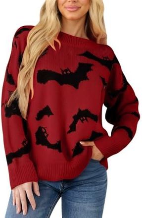 Generic Pull Oversize Femme Halloween Pull Over Tricoté À Motif dhalloween Imprimé Col Rond À Manches Longues Sweater Tops Tunique Pas Cher Automne-Hiver Gran