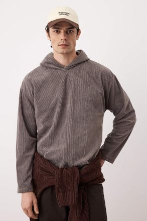 Trendyol MAN Herren Grau Einfarbig Lang Oversize Sweatshirts