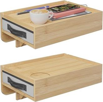 Relaxdays Nachttisch klemmbar, 2er Set, Bambus, HxBxT: 14 x 37 x 26,5 cm, Schublade, Bettablage zum Einh&auml;ngen, Natur