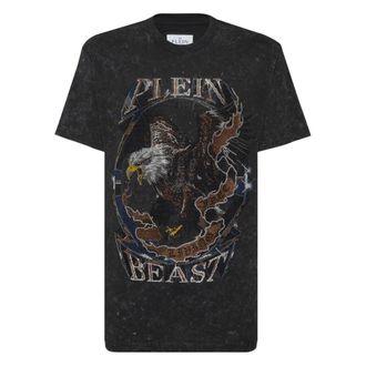 Philipp Plein Homme, Tops, Noir, Taille: 4XL T-shirt Col Rond ML Avec Pierres