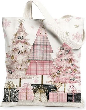 Generic Sac fourre-tout en toile motif sapin de No&euml;l, sac d&eacute;picerie r&eacute;utilisable, l&eacute;ger et lavable, bandouli&egrave;re pour voyage, p&ecirc;che, 13x15 Inch