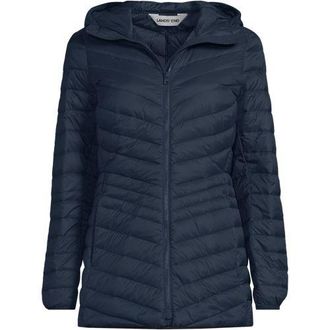 Lands End Daunenjacke WANDERWEIGHT Verstaubar Ultraleicht mit Kapuze, Damen, Gr&ouml;&szlig;e:48-50 regular, Blau, Nylon/Daunen, by Lands End