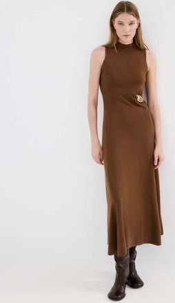 Mango Robe maille col montant broche caramel - Femme - XS - MANGO