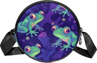 Generic Sac &agrave; bandouli&egrave;re circulaire pour femme, adorable grenouille, petit sac &agrave; bandouli&egrave;re avec fermeture &eacute;clair, bretelles r&eacute;glables, sac &agrave; main rond d&eacute;co
