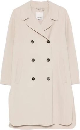 Max Mara Manteau long crois&eacute; naturel &agrave; boutons - Femme - Manteaux - Beige - Taille: 38 FR