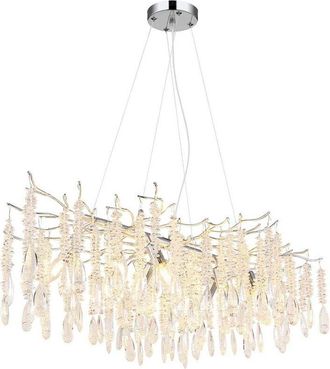Globo Lighting Pendelleuchte H&auml;ngeleuchte Deckenleuchte Metall silber Glaskristalle L 100 cm