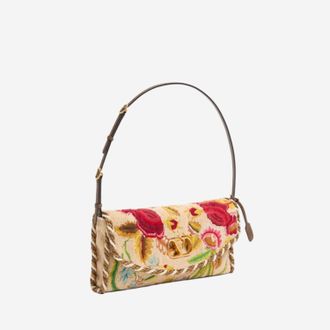 Valentino Garavani Womens Shoulder Bag Vlogo Signature Floral-Embroidered Silk Multicolour