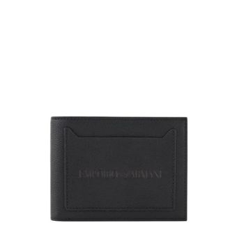 Emporio Armani Homme, Accessoires, Noir, Taille: ONE Size Portefeuille Bi-Fold en Cuir Foulonn&eacute; avec Poche Ext&eacute;rieure