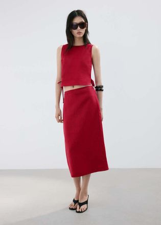 Mango Jupe midi lin rouge - Femme - 32 - MANGO