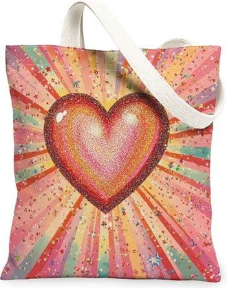 Generic Sacs fourre-tout en toile scintillante en forme de coeur, motif amour paillet&eacute;, sacs d&eacute;picerie, sacs d&eacute;picerie r&eacute;utilisables, color&eacute;s, amusants, l&eacute;ger