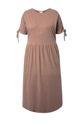 Ulla Popken Midikleid Midikleid Raffband Rundhals &auml;rmellos Biobaumwolle