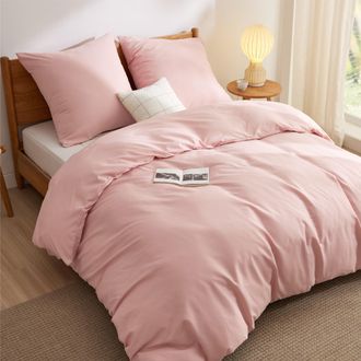 Bedsure Bettwäsche 200x200 Blasses Erröten - 1 Bettbezug 200x200 cm 2 Kissenbezüge 80X80 cm, ÖKO-TEX Bettwäsche-Sets Rosa Polyester Mikrofaser mit Reißverschl