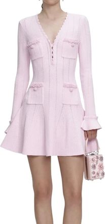 Self Portrait Femme, Robes, Rose, Taille: 42 FR Pearl Trim Knit Mini Dress