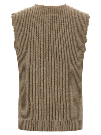 Maison Margiela Ribbed Wool Blend with Frayed Edges Vest - Beige