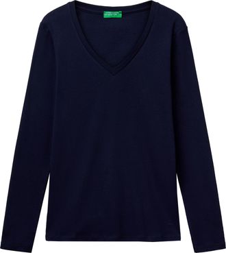 Benetton Damen M/L 3ga2e4245 T-Shirt, Dunkelblau 016, X-Small