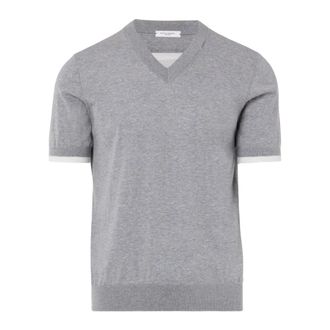 Paolo Pecora Grauer Melange V-Ausschnitt Pullover - - Knitwear - Damen - Grau - S