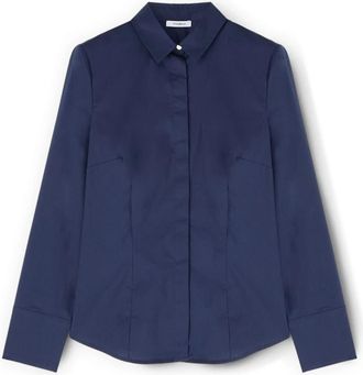 Motivi Popeline Hemd mit verdeckter Knopfleiste - - Blouses & Shirts - Damen - Blau - XS