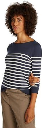 Tommy Hilfiger Pull Femme Pull en Maille, Multicolore (Dark Night Navy/Ivory Petal STP), 3XL