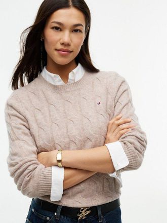 Tommy Hilfiger Strickpullover SOFT WOOL CABLE C-NK mit Zopfmuster, aus reiner Wolle
