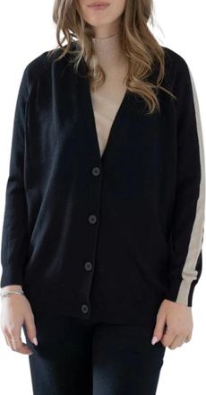 Kaos Kaos, Femme, Pulls, Noir, Taille: 36 FR Cardigan Doux avec Bande Lat&eacute;rale Contrast&eacute;e